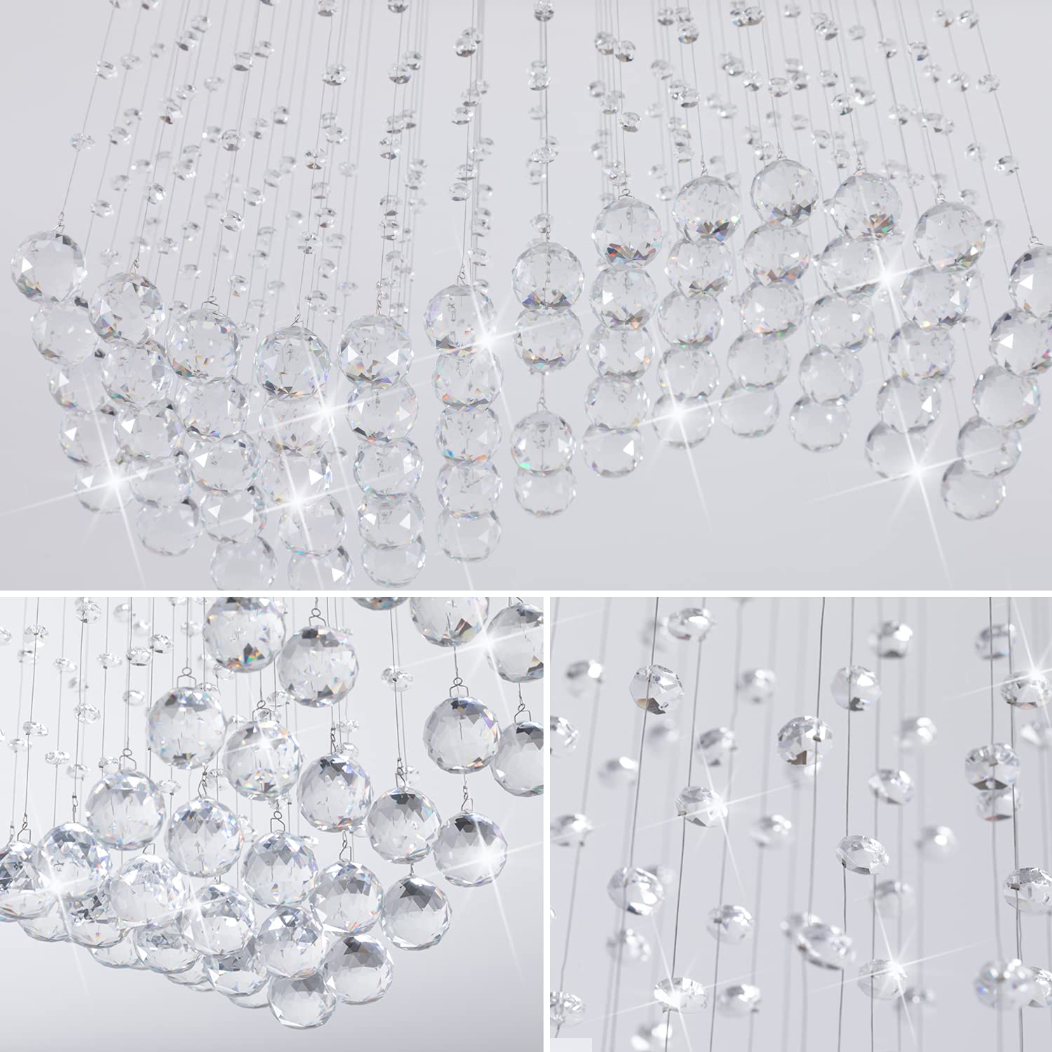 Modern Wave Chandelier, Rectangular Crystal Raindrop Chandelier Flush Mount Pendant Lighting Chrome Ceiling Light Fixture for Dining, Living Room, Kitchen Island, Bedroom of CRYSTOP