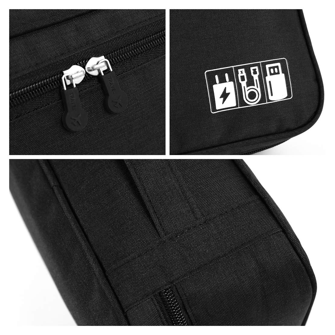 Portable Electronic Organizer Travel Accessories Cable Bag Universal Cord Storage Case Carrying for Charging Cable, Cell Phone, Power Bank,Mini Tablet(Single Layer,Black)