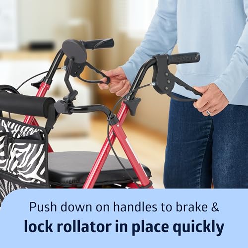Medline Posh Premium Lightweight Aluminum Rollator Walker, Pink & Zebra Print, 250 lb. Weight Capacity, 6β Wheels, Water Resistant, Foldable, Rolling Walker for Seniors