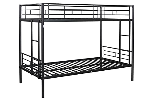 Merax Metal Twin Over Twin Bunk Bed with 2 Side Ladders,Made of Heavy Duty Steel, for Kids Teens Adults(Black)