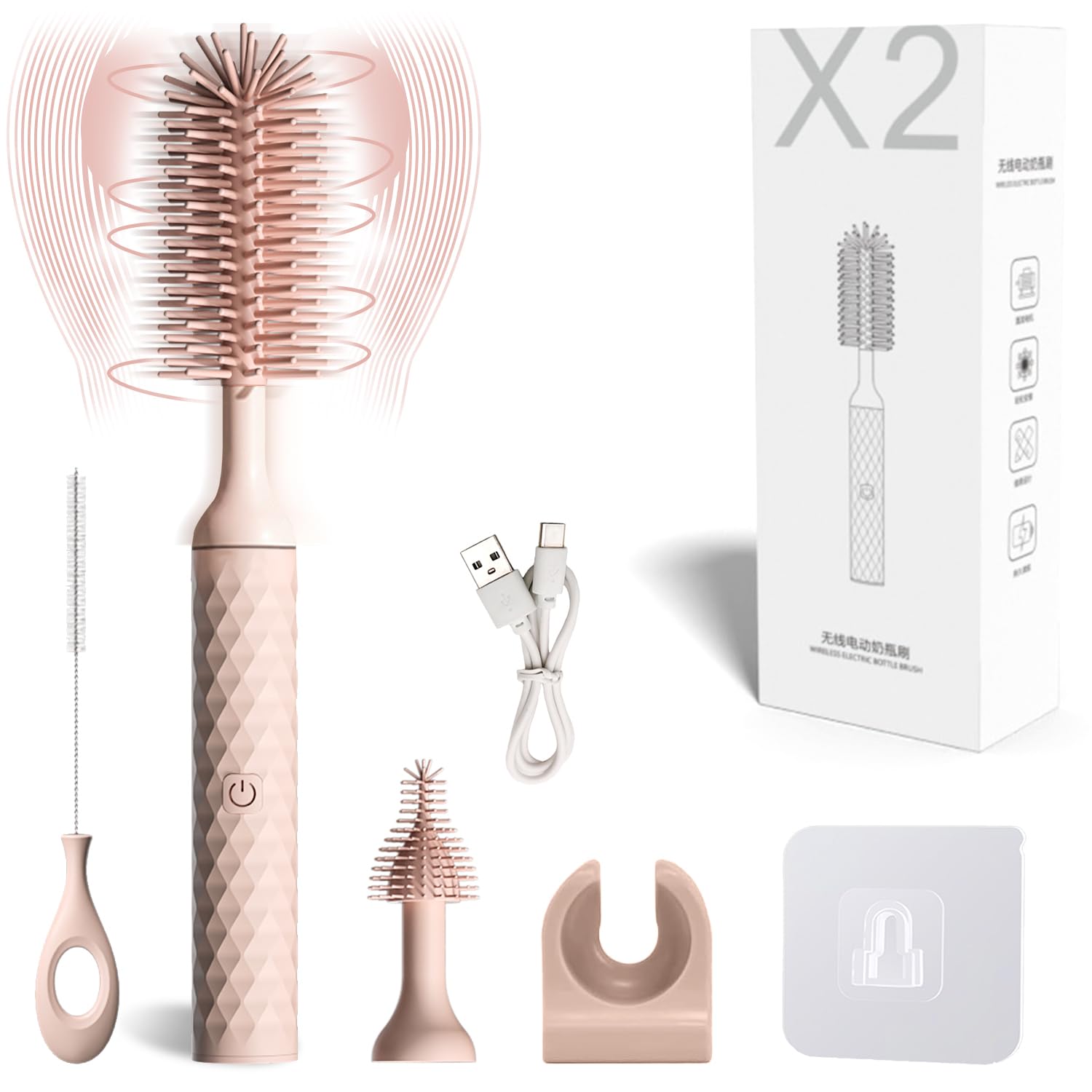 QIUXQIU Electric Bottle Brush Baby Bottle Brush Nipple Brush Straw Cleaner Brush,Rechargeable Battery Electric Baby Bottle Cleaner,for Pregnant Women and New Mom (Pink)