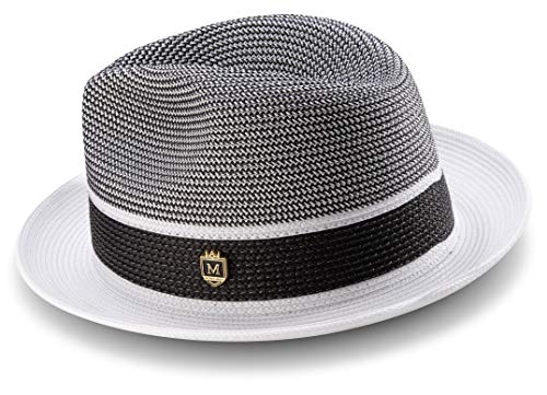 MONTIQUE Men's Braided Pinch Fedora Hat - Fashion Fedoras for Men H-22 (White & Black Medium)