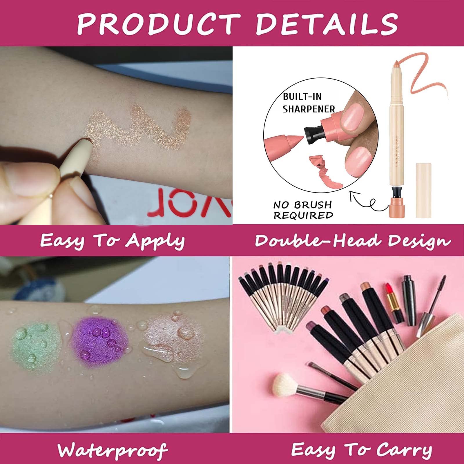 Red Matte Eyeshadow Stick Makeup Cream Shimmer Smooth Eyeshadow Pencil, Hypoallergenic Waterproof Long Lasting Eyeshadow, Create High-Impact, Multi-Dimensional Eyes Look (Red Matte # 06)