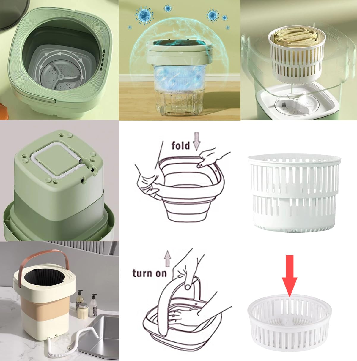 Portable Foldable Bucket Washing Machine Small Turbine Washer with Drain Basket for Apartment Dorm, Underwear or Small Items, Camping, RV, Travel (110V-240V) - Best Gift Choice