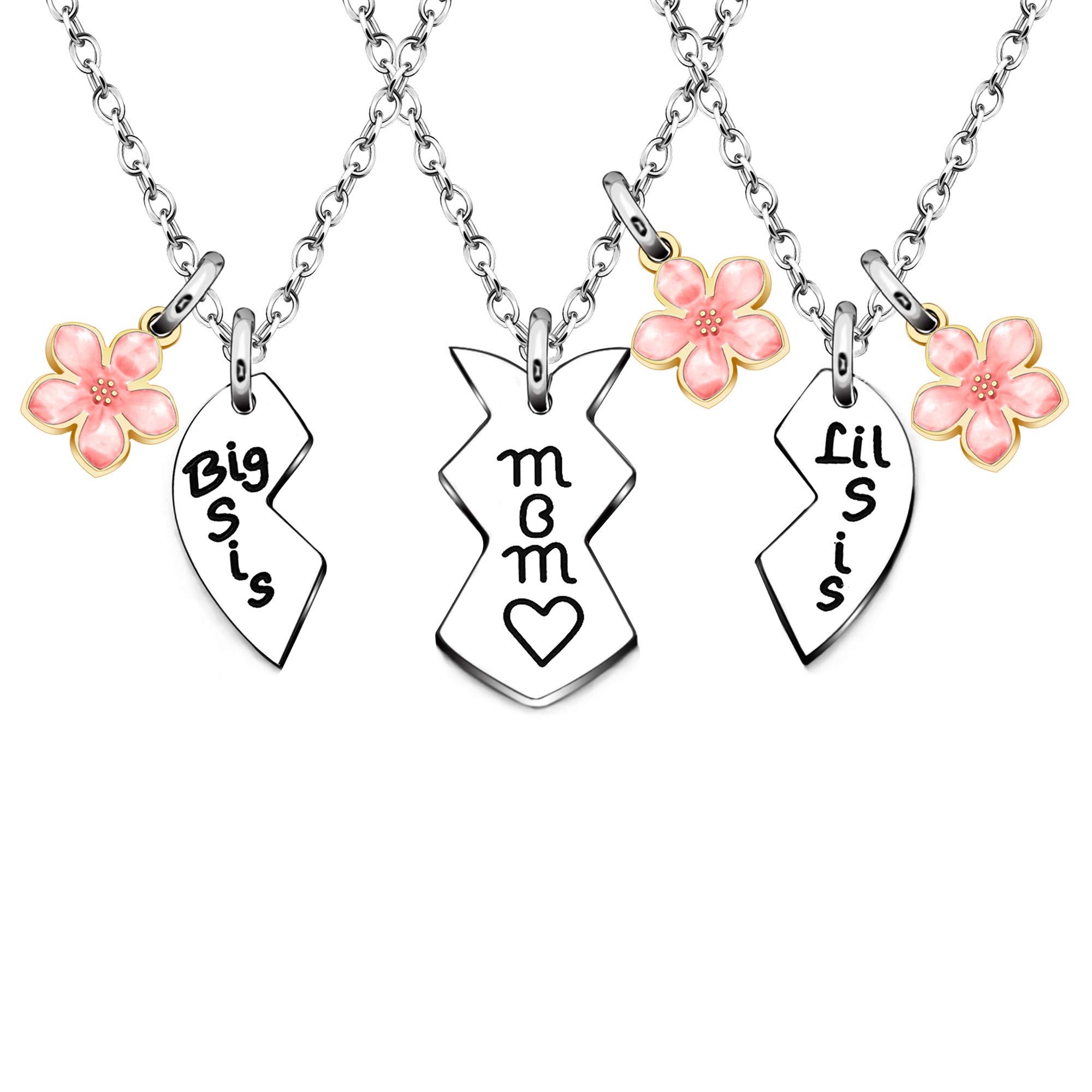 Maxforever 3Pcs Mother Daughter ,Mom Big / Lil Sis Pendant Necklaces Birthday Mother's Day Chirstmas Gifts