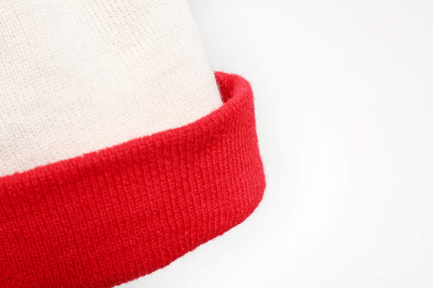 SSLR-Adult-Halloween-Beanie-Hat-Christmas Beanie Hat Red White Knitted Pompom Cuff (One Size, 3PCS-White Red)