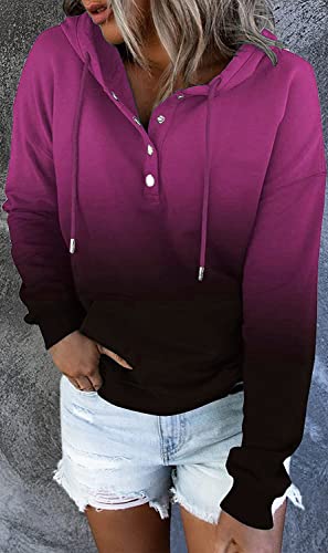 ROSELINLIN Womens Hoodies Sweatshirts Gradient Rose Pullover Shirts Long Sleeve Cricket Ball Tops M