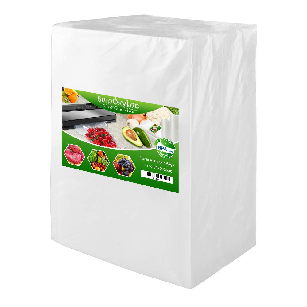 SurpOxyLoc 200 Gallon Size11"x16" Vacuum Freezer Sealer Bags for Food,BPA Free, Heavy Duty Commercial Grade,Sous Vide Vaccume Safe,Universal Design Pre-Cut Bag and Work with Any Types Vacuum Sealer