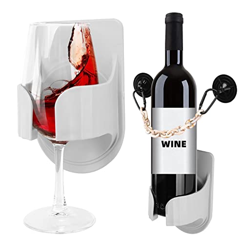 PLVTNM Wine Glass Holder for Shower Bathroom Cup Holder Bathtub Spa Suitable for Beer,Wine Bottle,Drink,1Pack Silicone Wall-Mounted with Bead Chain