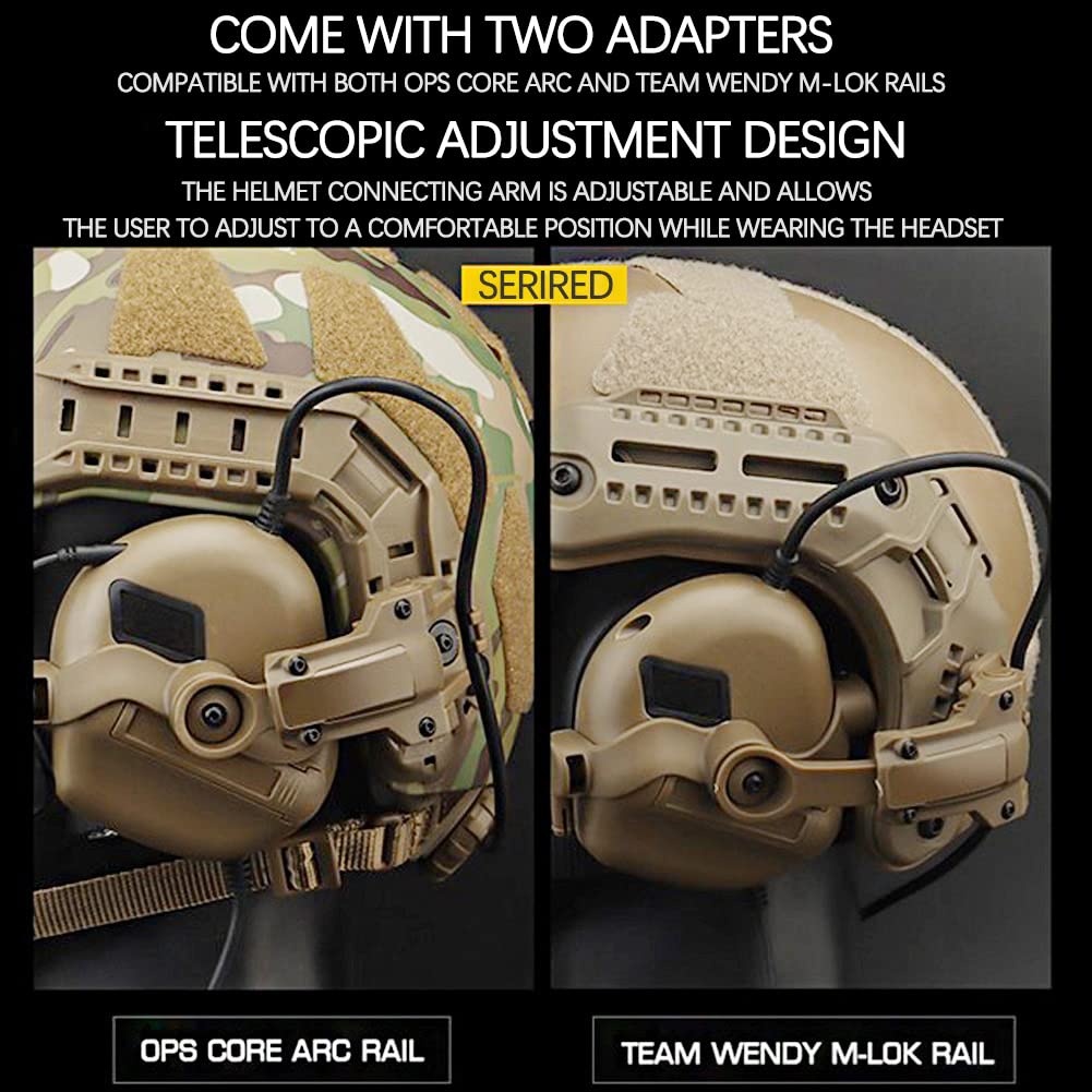 Serired Tactical Headset Helmet Rail Adapter, Multi-Angle Adjustable Suspension Headphones Ear Muff Bracket, for Ops Core ARC & Team Wendym-LOK Rail,T