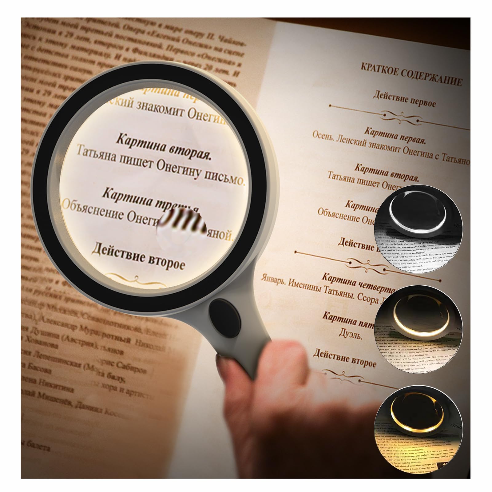 PMMA Lens Magnifier with Light 0.23lb Light weigth 5X 10X Handheld Large Magnifying Glass with 3 Modes Lighting 13 LED Lamp Beads