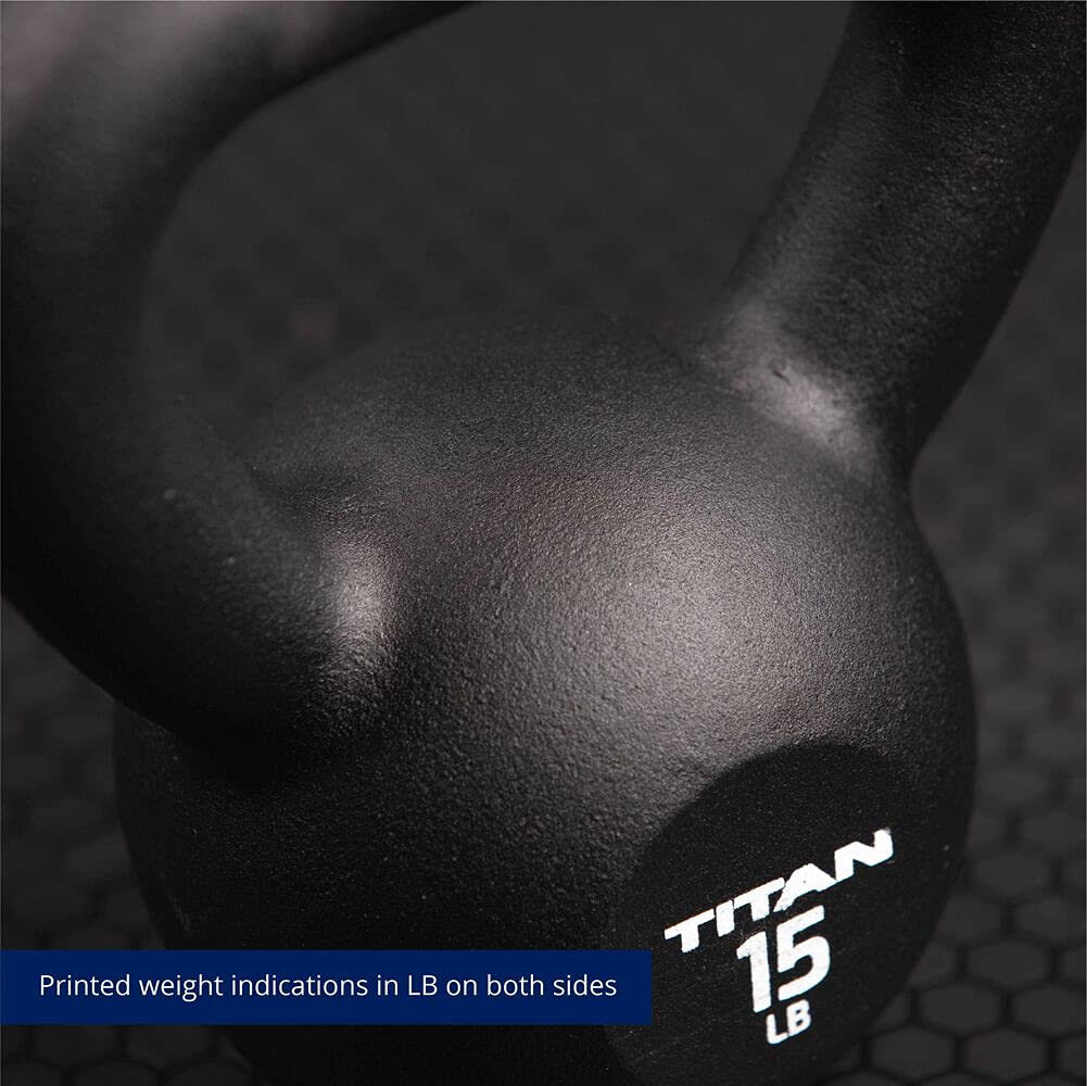 Titan Fitness 15 LB Cast Iron Kettlebell, Single Piece Casting, LB Markings, Full Body Workout