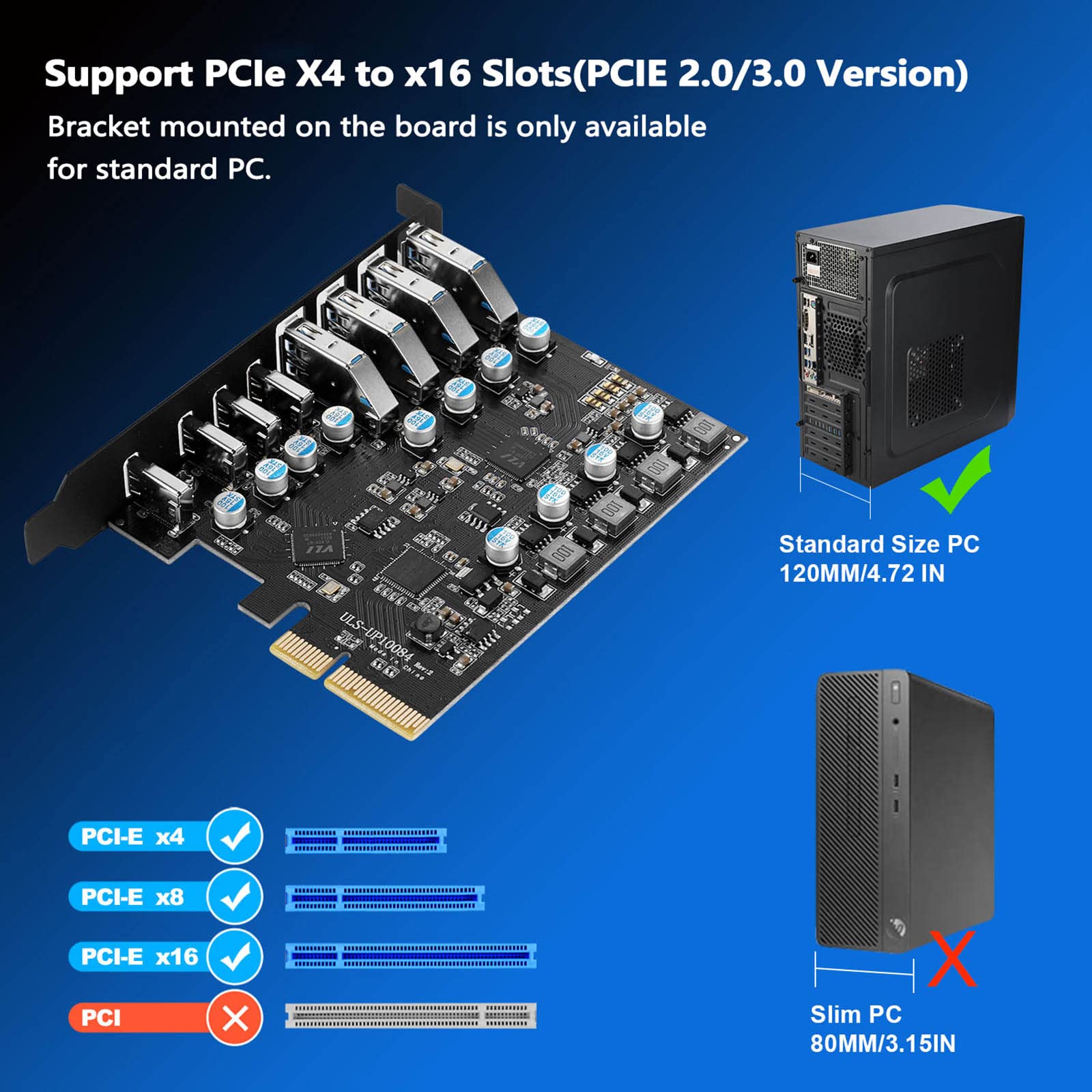 YEELIYA 8-Ports USB PCIe Card 10Gbps Bandwidth PCI Express (4X USB C-4x USB A) Expansion Card,USB to PCIe Adapter Support Desktop PC for Windows 7/8/10/Linux and MAC OS