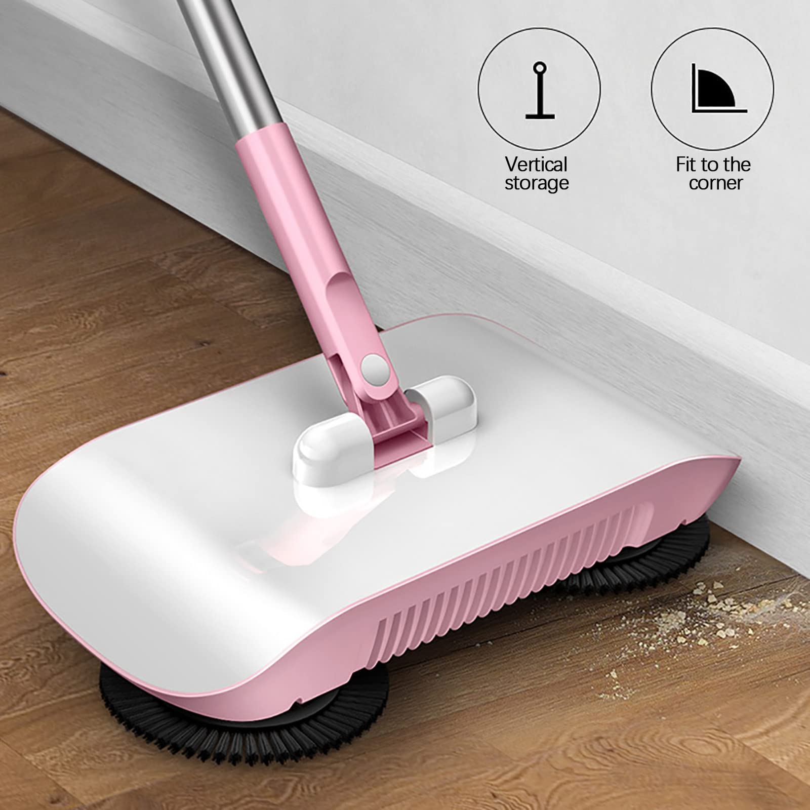 Sweeper 3-in-1 Mops for Floor Cleaning, Hand Push Sweeper Household Lazy Sweeper, Dry and Wet Multi Surface Floor Cleaner Lightweight - Ideal for Pet Hair&Crumby Messes (Pink)