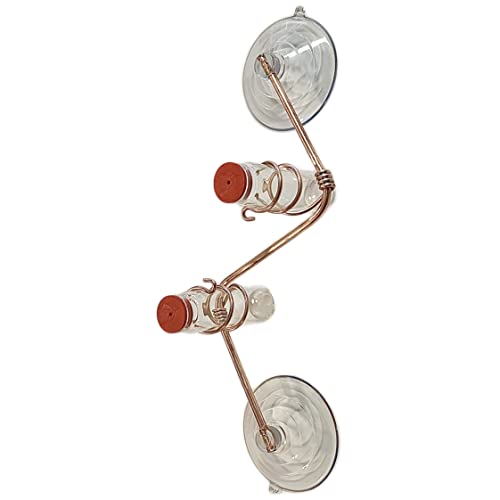 SWEET FEEDERS Geometric Window Hummingbird Feeder | Copper and Aluminum | Multiple Stations | Modern Hummingbird Feeder | Handcrafted | Home Décor | Glass Bottles | Suction Cups (Copper)