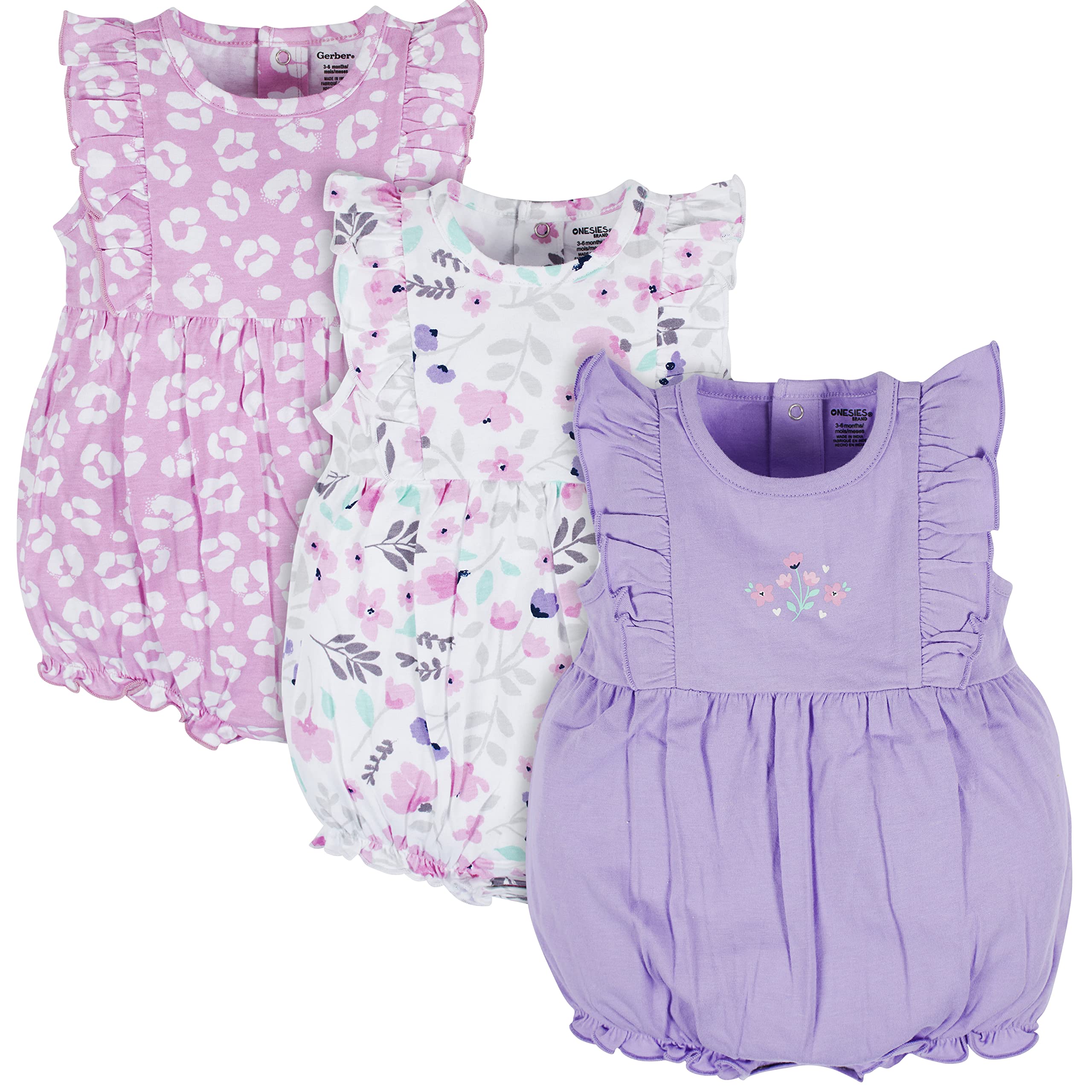 Onesies Brand Baby Girls 3-Pack Romper, Rainbows, 0-3 Months