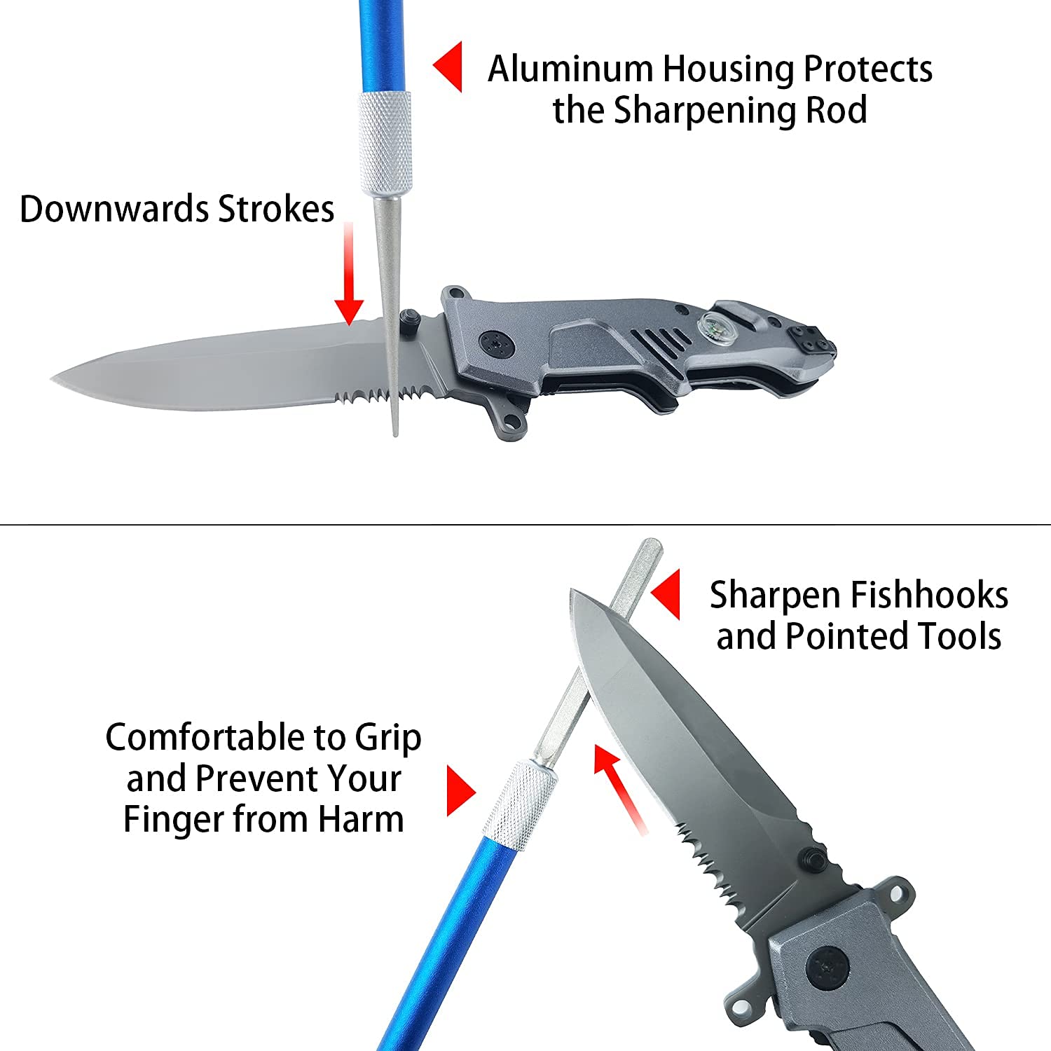 Serrated Knife Sharpener mini, Retractable Diamond Knife Sharpener, Outdoor Knife Sharpener Sharpens all Gardening Tools. Multi-use Hunting/Camping/Fishing and Kitchen Blue