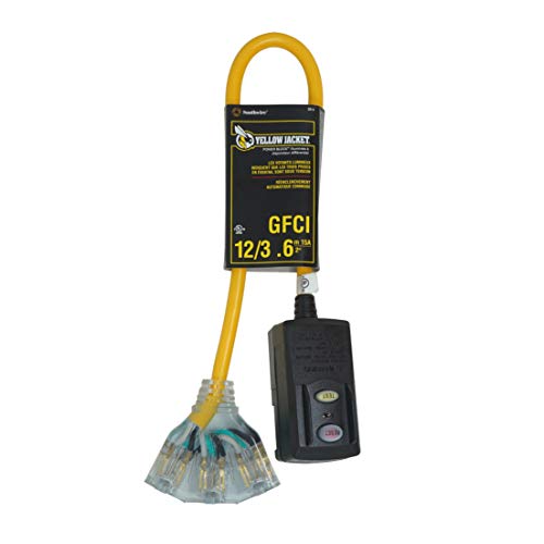 Woods 2814 Coleman Power Block with Gfci; 125 V; 15 A; 12/3 Awg Sjtw; 3-Outlet; Yellow