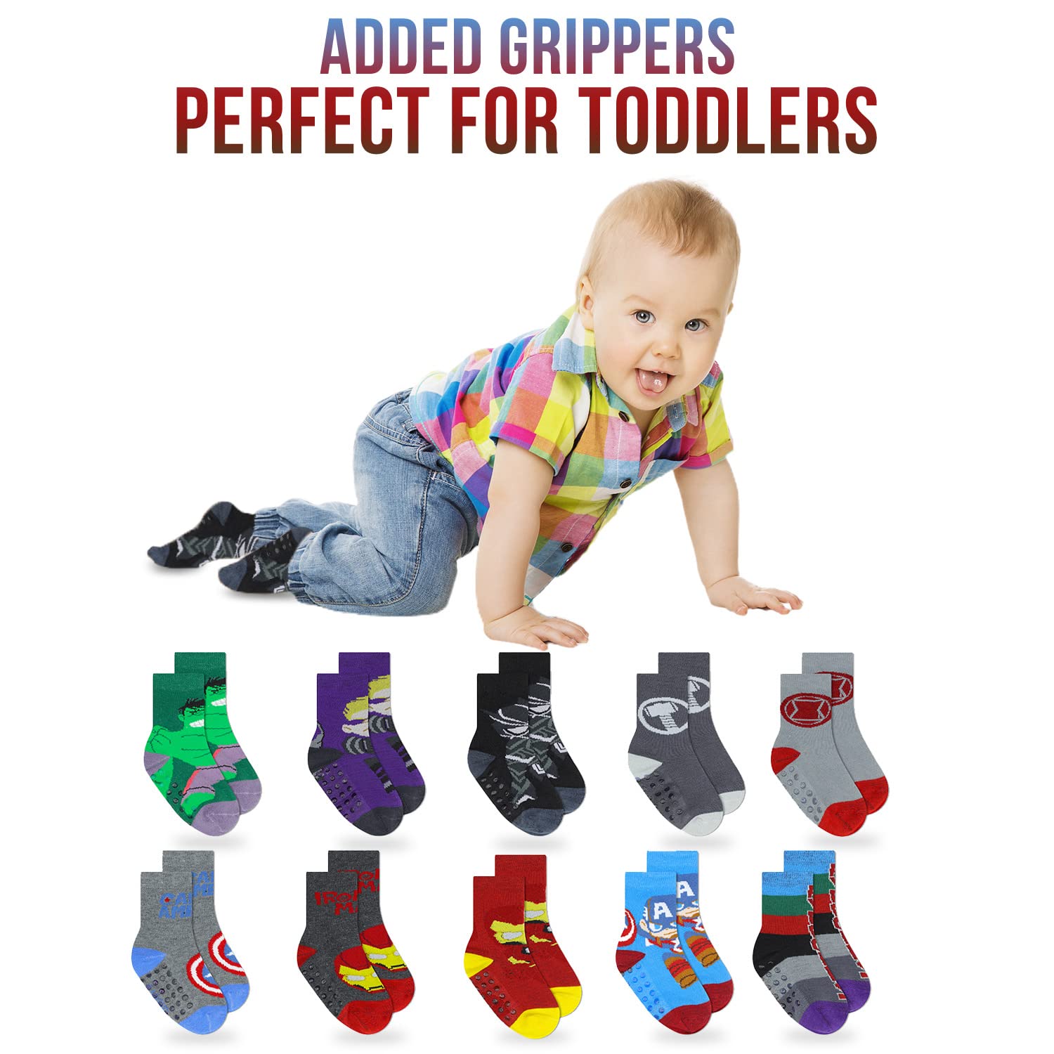 Marvel Legends Superhero Boys Socks, Toddler Socks & Kids Socks, Quality Made Little Boys Socks & Toddler Boys Avenger Socks