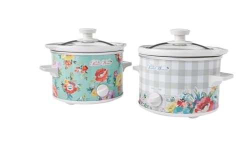 The Bake Shop Pioneer Woman Small 1.5 Quart Slow Cooker 2 Pack Set Sweet Romance Floral and Gingham, multi