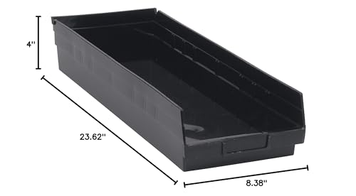 QUANTUM STORAGE SYSTEMS K-QSB114BK-4 4-Pack Plastic Shelf Bin Storage Containers, 23-5/8" x 8-3/8" x 4", Black