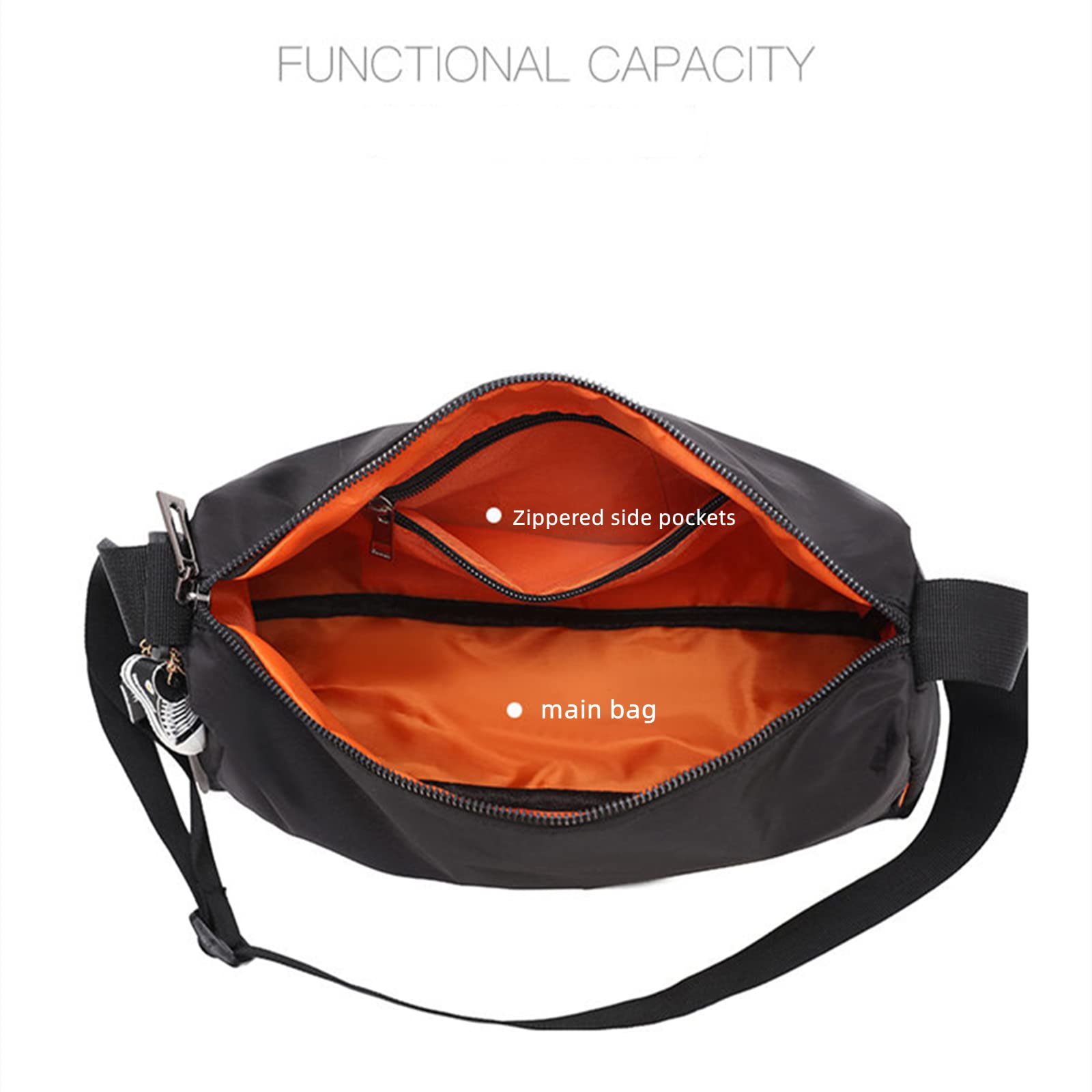 Tonriya nylon crossbody straps bags travel purses for women shoulder bags. (Black)