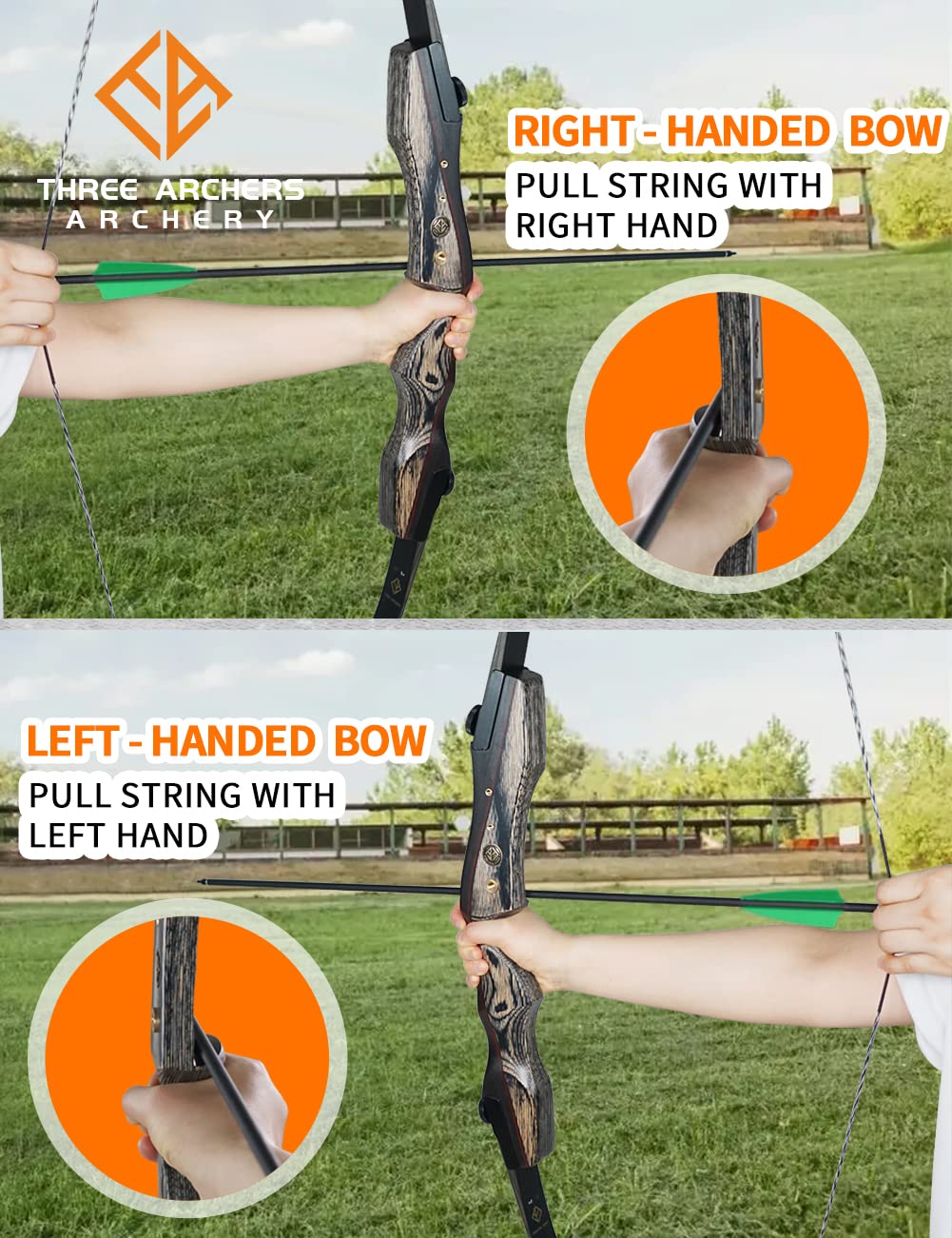 THREE ARCHERS Archery Recurve Bow Set Takedown Wooden Bow 62” Right Hand Hunting & Target Bow for Outdoor Archery Sport 30lbs-50lbs