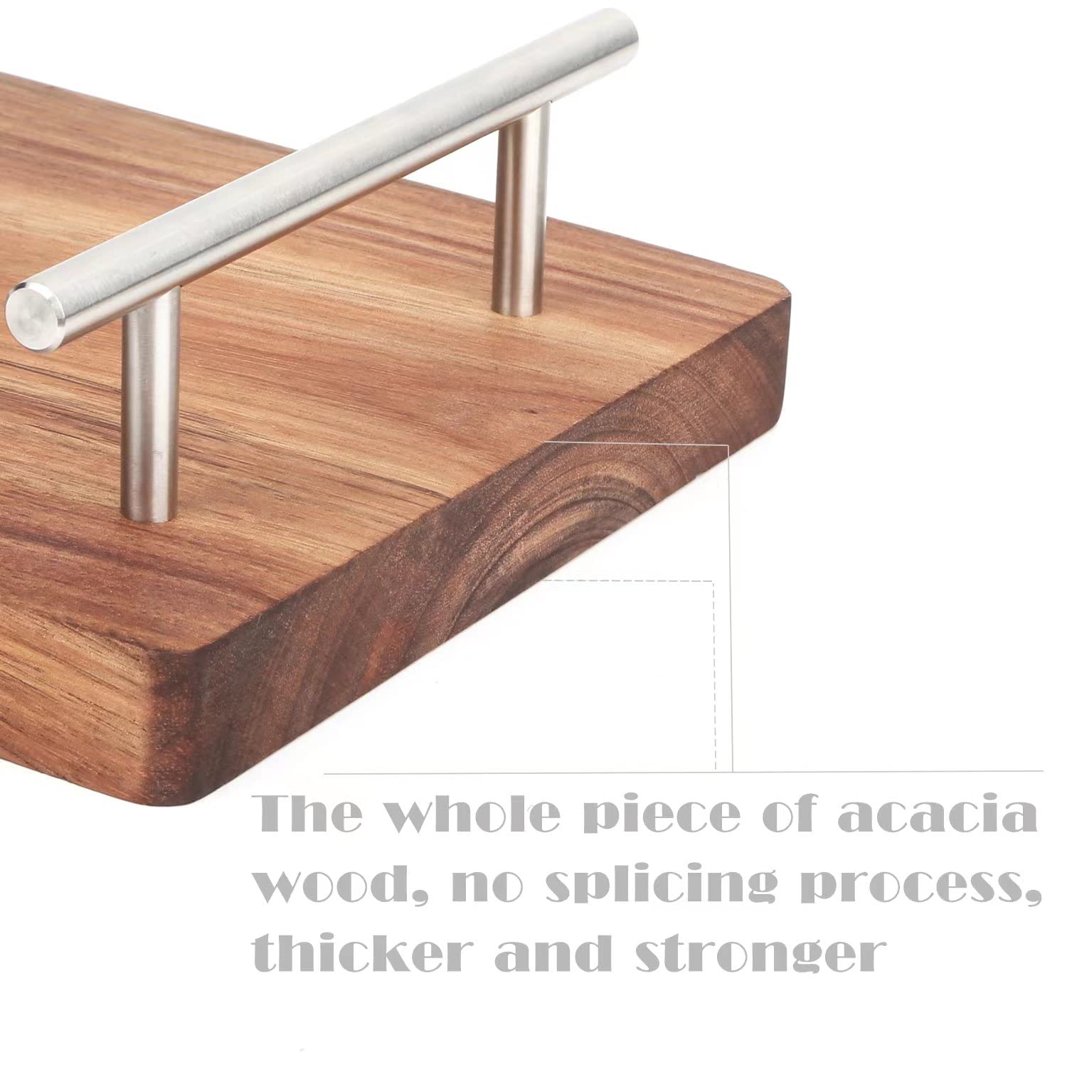 Resafy Acacia Wooden Serving Tray with Stainless Steel Handles, Handmade Decorative Serving Board,Decorative Nesting Food Board Platter for Breakfast,Coffee,Living Room,Bathroom,Kitchen and Outdoors