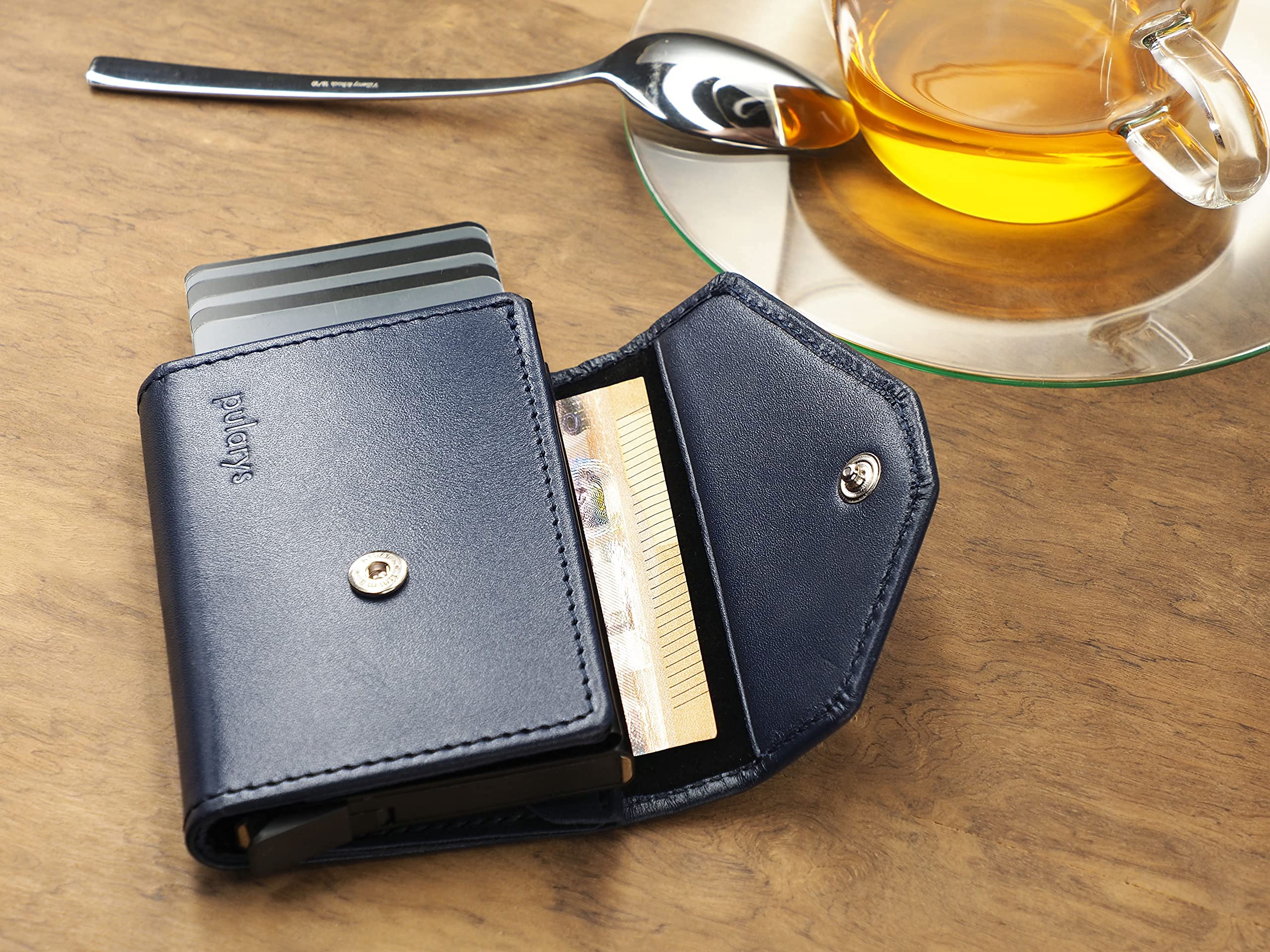 pularys Mini Wallet RAVEN - Multifunckion Credit Card Case - Italian Leather - RFID blocking - Size: 6.5 x 10 x 2.5 cm - Space for up to 7 Cards - Classic Design