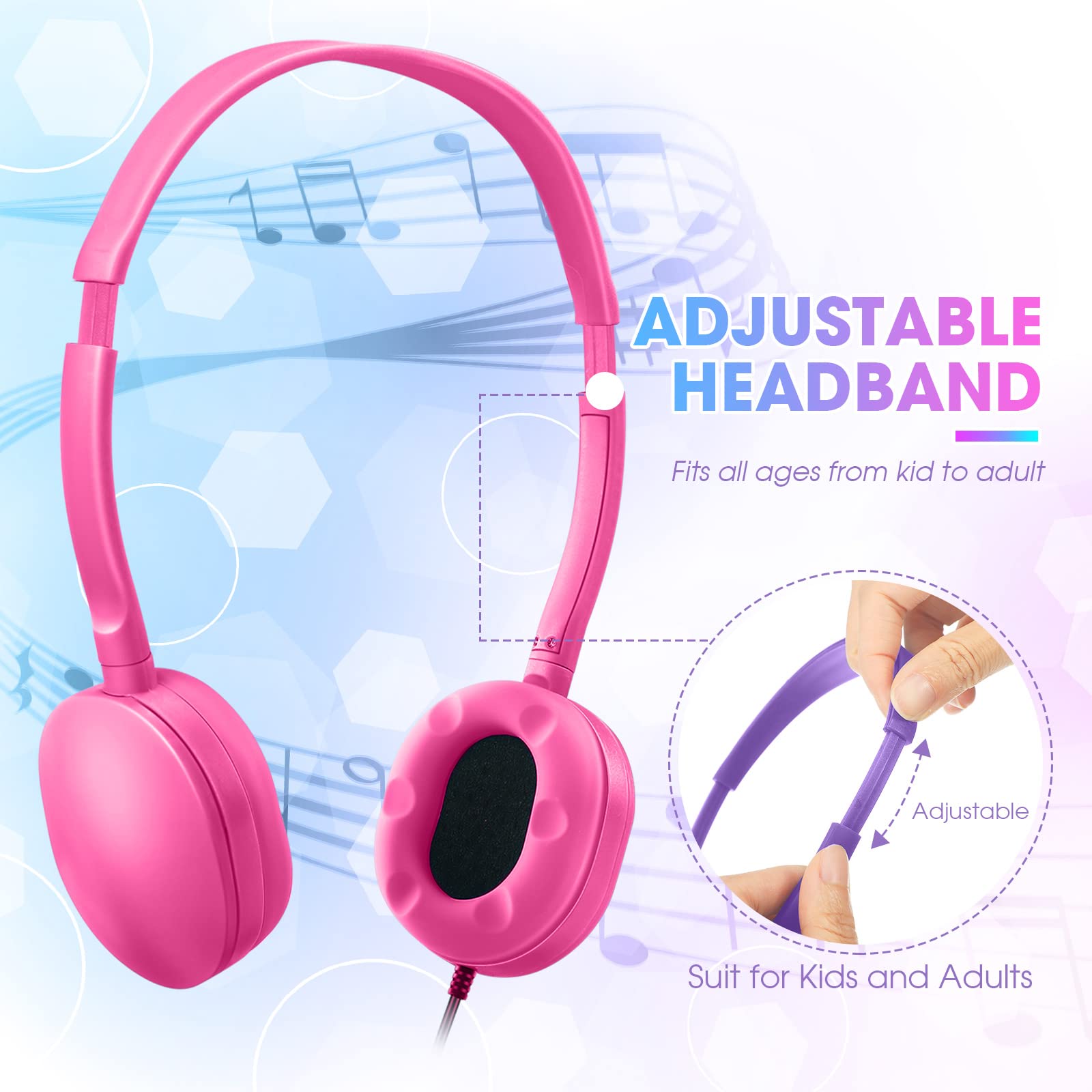 Yunsailing 48 Pack Bulk Headphones for Classroom Multi Color on Ear Headphone Adjustable School Wired Headphone Library Headphone with 3.5 mm Plug for Adults Kids Student Museum Travel Plane Tablet