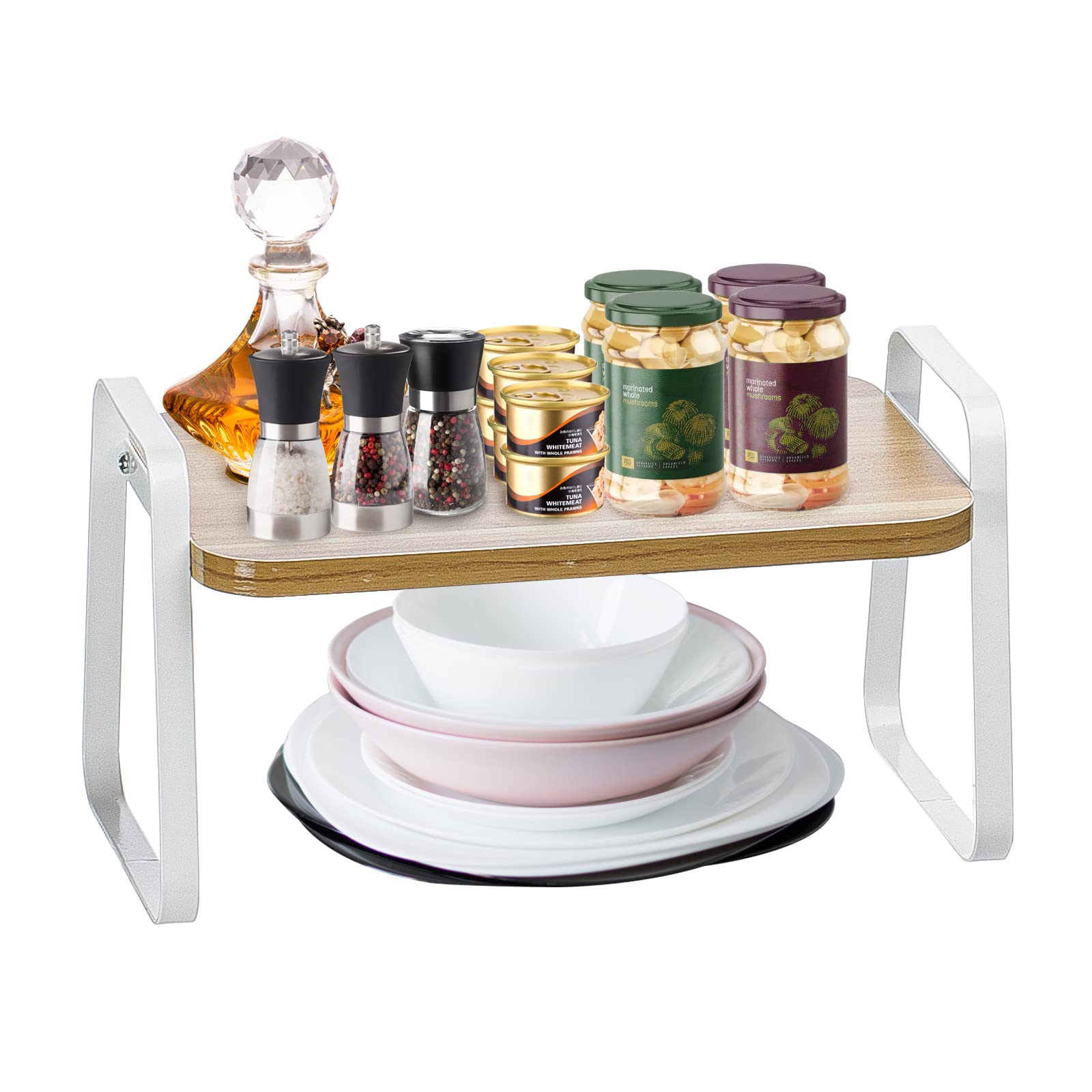 Poeland Kitchen Cabinet Shelf, Bathroom Storage Shelves, Counter Organizer Rack for Kitchen, Bathroom, Office Table, Bedroom, White, Small