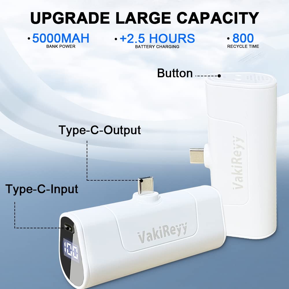 VakiReyy Battery Pack for Oculus Quest 2 Accessories, 5000mAh Rechargeable Power Bank Fast Charging Portable USB C Mini Battery Extended with Visualized Power Display for Extra 2 Hours Play Game Time