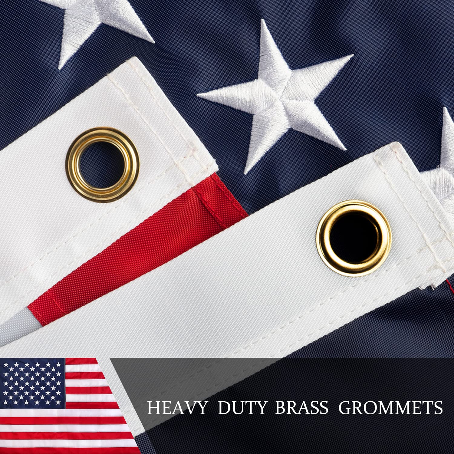 This 4x6 ft American Flag For Outside, USA Flags Strongest, Longest Lasting, Heavy Duty Nylon, Embroidered Stars, Sewn Stripes, Brass Grommets Perfect for Outdoors! Premium US Flag