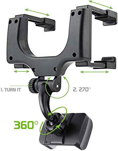 Merkury Innovations Rearview Mirror Car Mount Grip Clip for Universal Smartphones, Multimedia Devices, GPS Units, Fits 3.5'-5.5' Screens, 270° Swivel, Rubberized Clips, iPhone/iPod, Samsung Galaxy