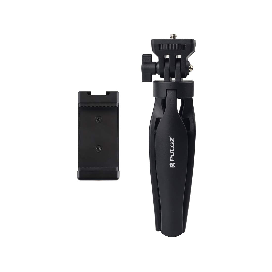 PULUZ Cell Phone Tipod Monunt Holder Bracket Desk Plastic Tripod Mount with Phone Clamp & Adjusting Tripod Head for Actions Camera Smartphone Mini Tripod Stand