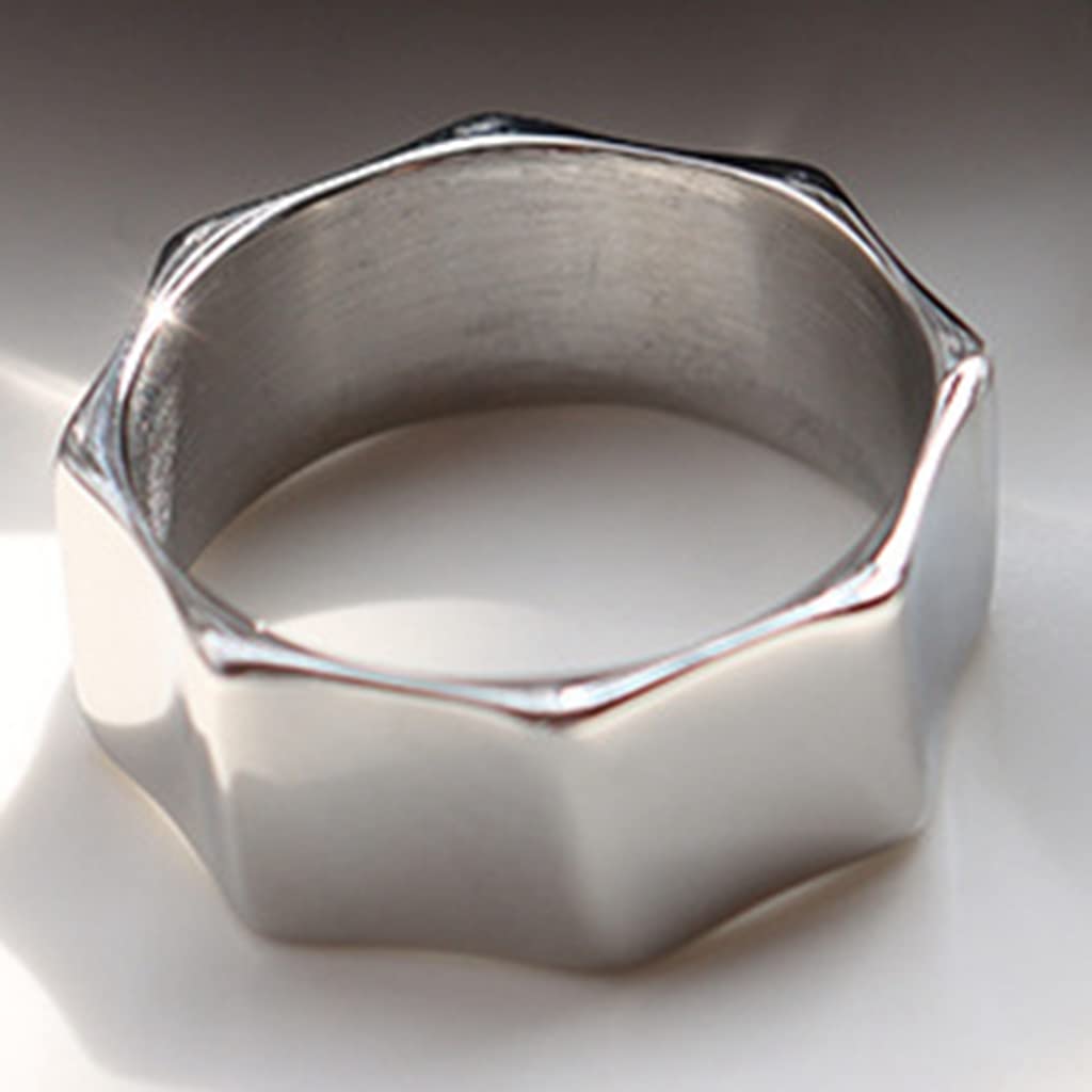 Stainless Steel Classic Simple Plain Bolt Style Wedding Band Ring (Silver, 9)