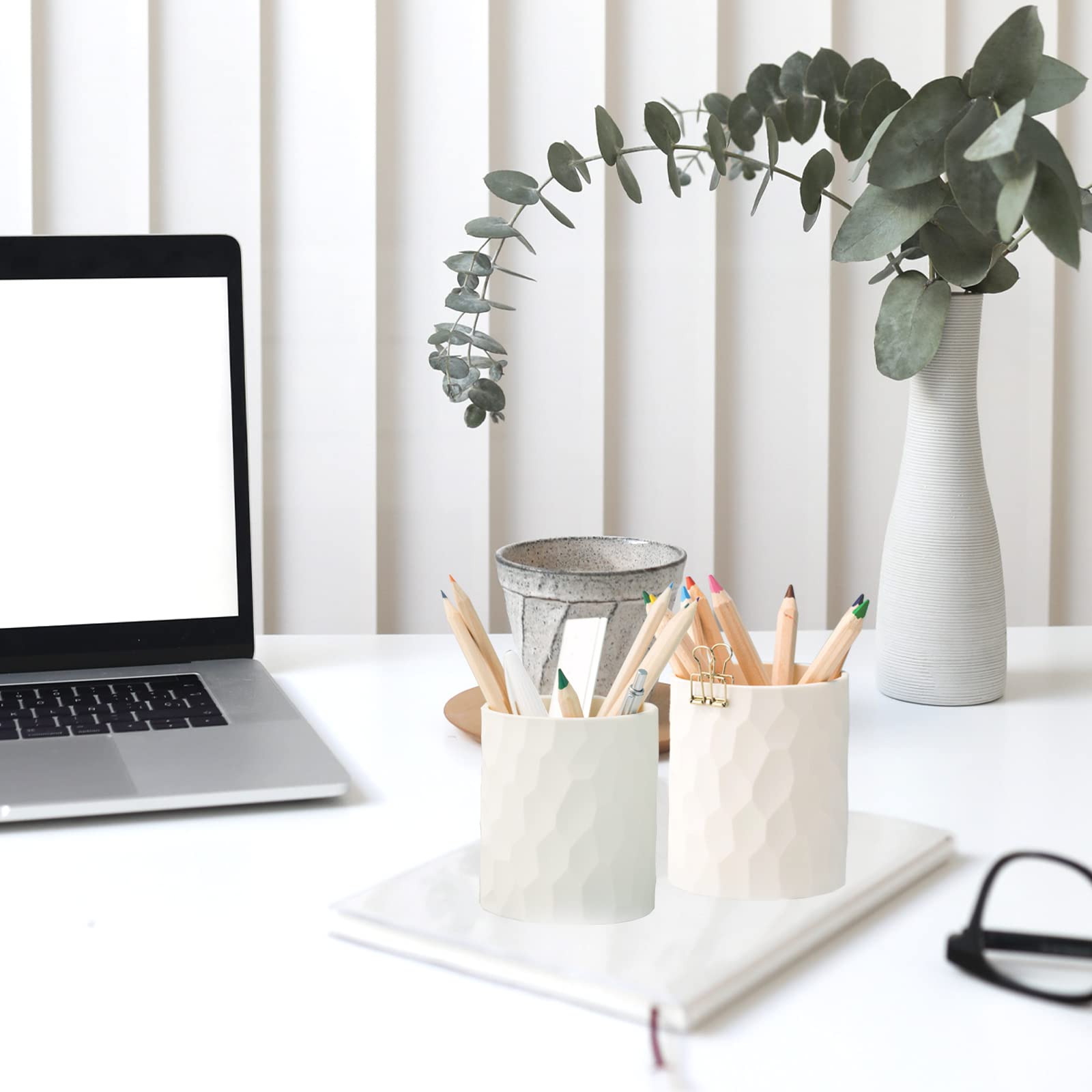 minimaliving Pen Holder,Nordic Style Silicone Waterproof Pencil Holder for Desk Simple&Modern Minimalist Makeup Organizer Multifunctional Office Supplies for Home,Kids and School(Beige)