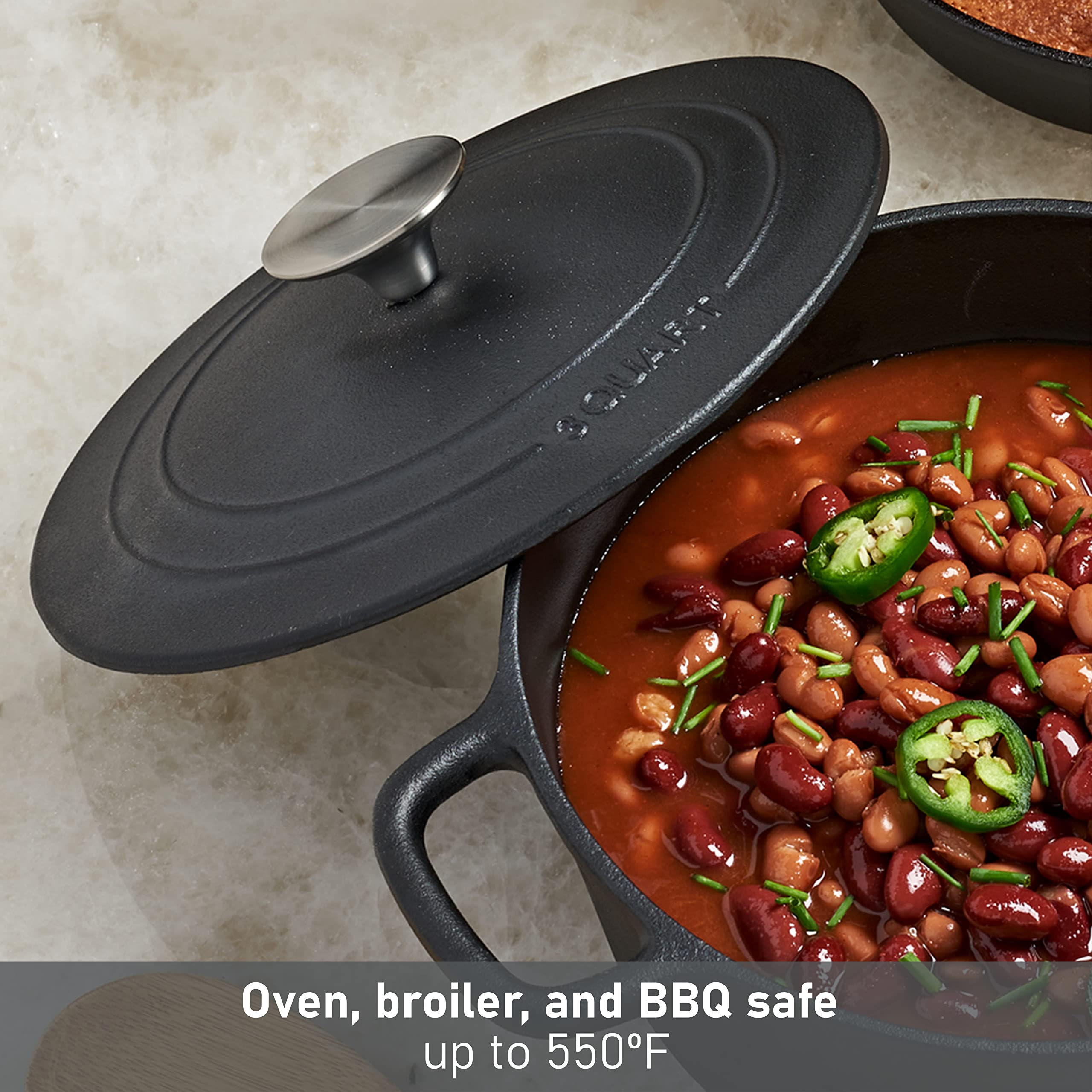 MasterPRO Pre-Seasoned Cast Iron Dutch Oven Skillet - Cooking Pot with Lid for Indoor and Outdoor Use β BBQ Grill, Fire, Oven Safe Camping Cookware, 3 Quart, Black