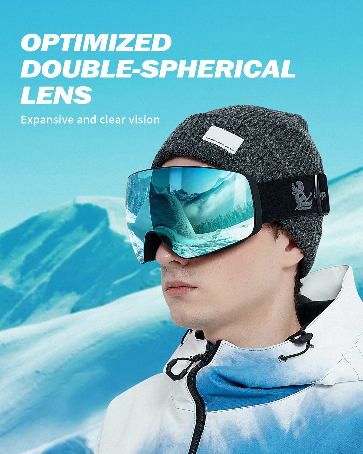Super Penguin Ski Goggles Magnetic Lens & Replacement Lens, Double Spherical OTG Design Snow Goggles Anti-fog UV Protection