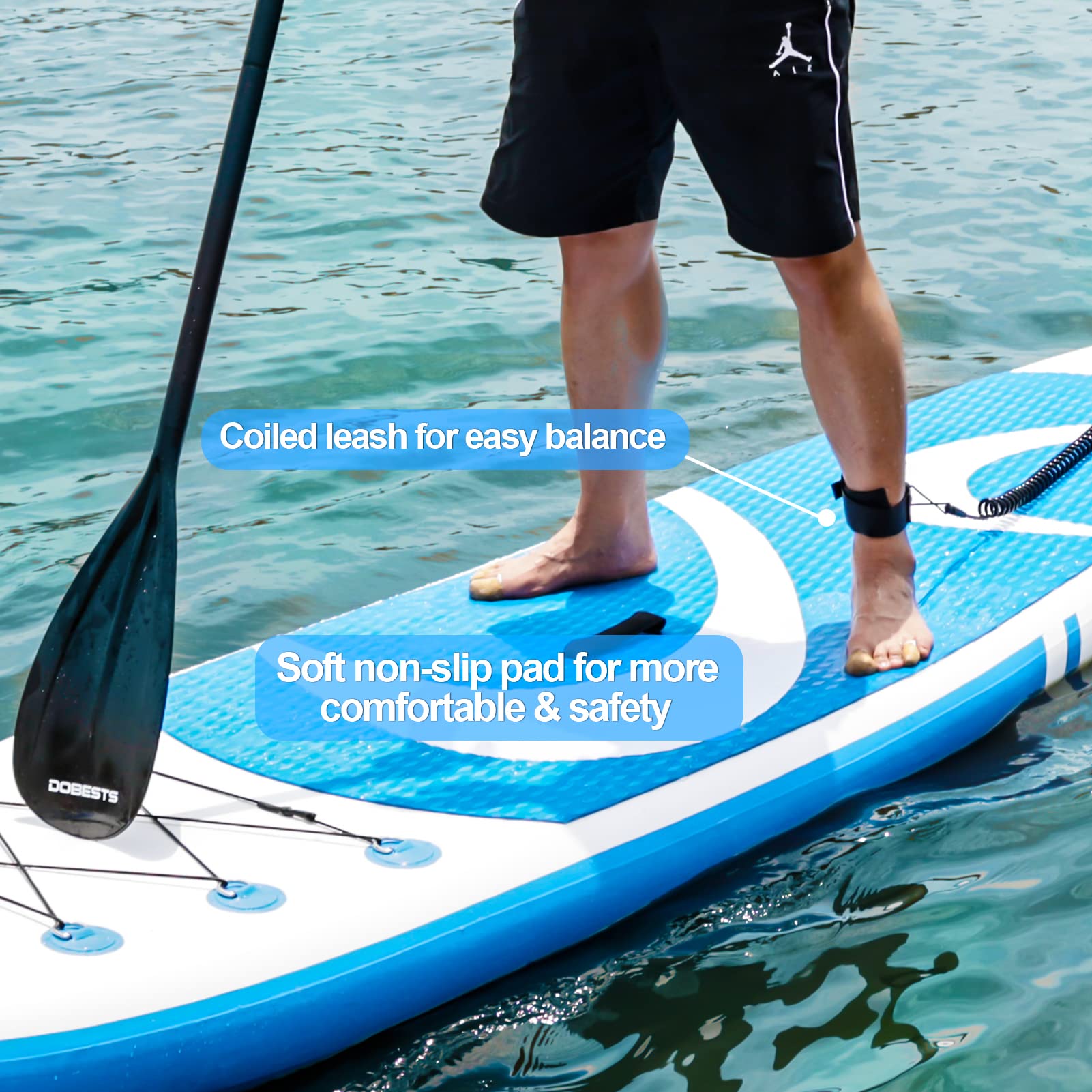 Stand Up Paddle Boards Adults Inflatable PaddleBoards 10'6"×33"×6" SUP with Non-slip Deck, Travel-Backpack Adjustable Paddle, Detachable-Fin, Hand Pump, Safety Leash, Repair Kit Fits (Blue)