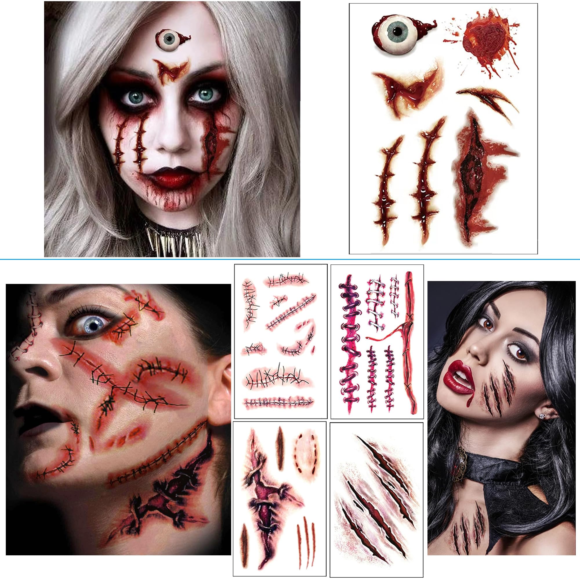 ROSSENZURA Halloween Zombie Makeup, 24 sheets Zombie Tattoos, Zombie Makeup Kit, Halloween Makeup Kit for Women Men Halloween Party Cosplay