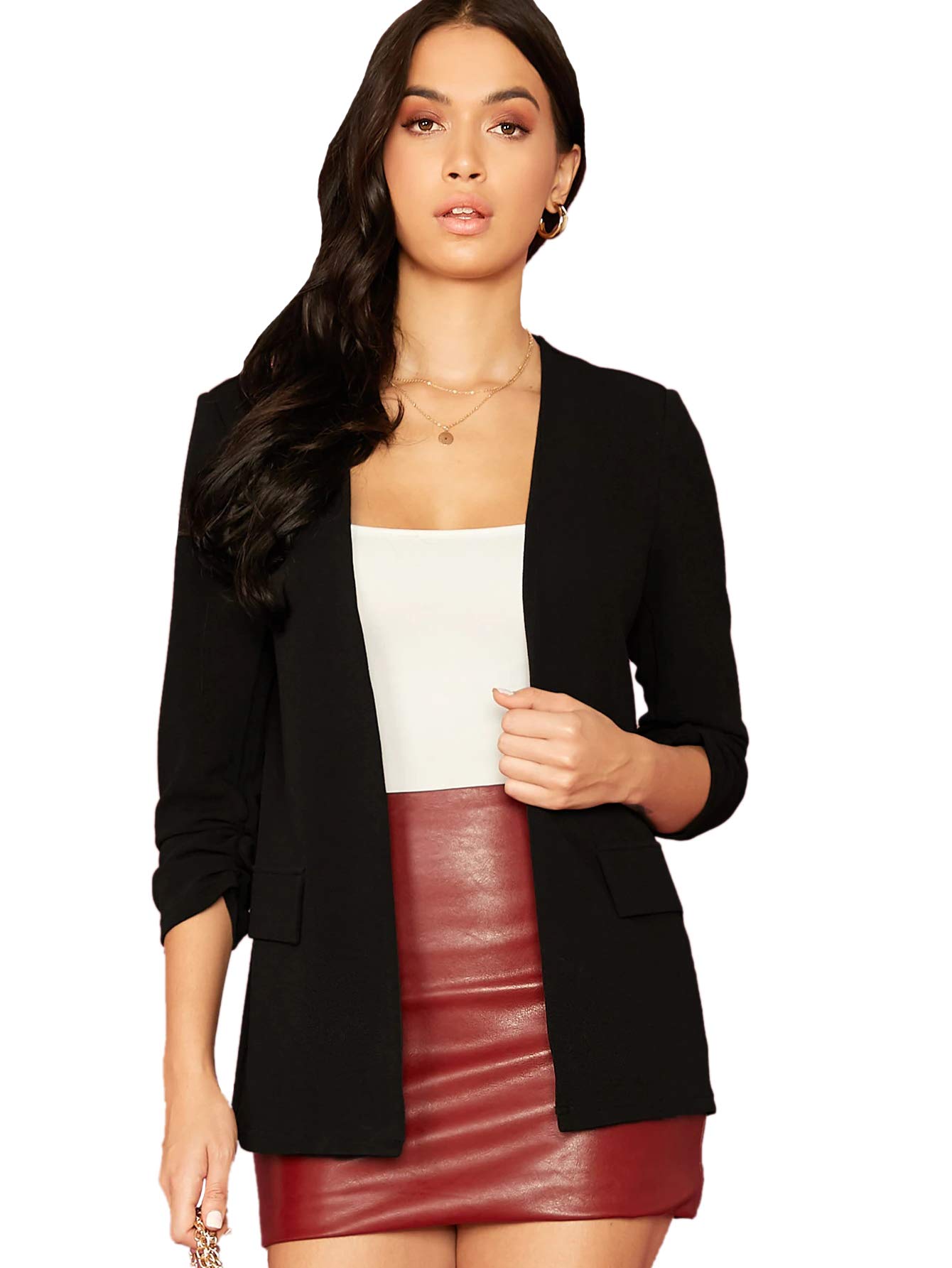 Milumia Women's Elegant Open Front Office Work Blazer Long Sleeve Solid Jacket Black X-Large