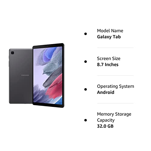 Samsung Galaxy Tab A7 Lite 8.7" (2021, WiFi + Cellular) 32GB 4G LTE Tablet & Phone (Makes Calls) GSM Unlocked, International Model w/US Charging Cube - SM-T225 (Grey, LTE+WiFi) (Renewed)