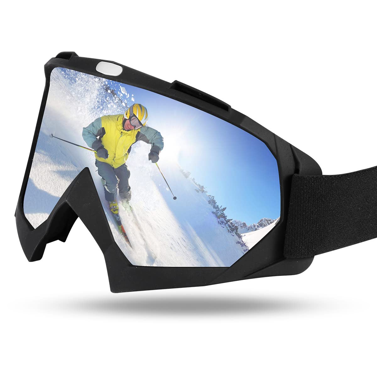 Ski Goggles OTG - Over Glasses Ski/Snowboard Goggles for Men, Women & Youth - 100% UV Protection - Black Cylindrical Frame (Clear Lens)