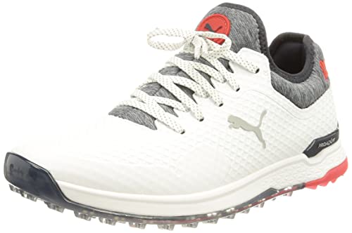 Puma Golf Men's Proadapt Alphacat Golf Shoe, Puma White/Navy Blazer/High Risk Red, 10
