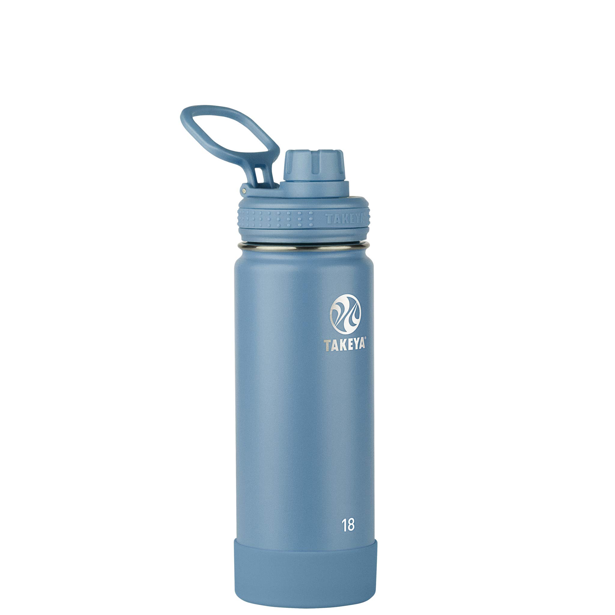 Takeya Actives Insulated Stainless Steel Water Bottles with Spout Lid, 18 Ounce, Midnight Blue and Bluestone
