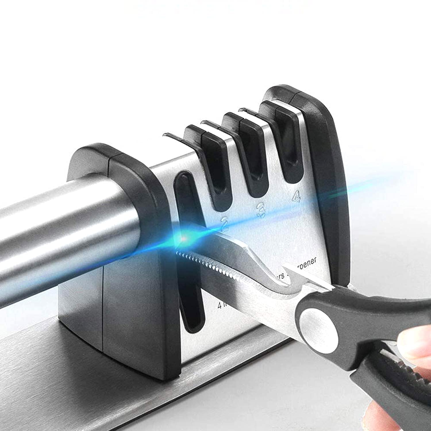 Sirete-hhg 4 in 1 Work Sharp Knife Sharpeners & Survival Tool , Kitchen Pro Knife Sharpener , Scissor Knife Sharpening Tool, Helps Repair and Polishing Blades, Black, 8.66in*2.56in*3.27in (A888)