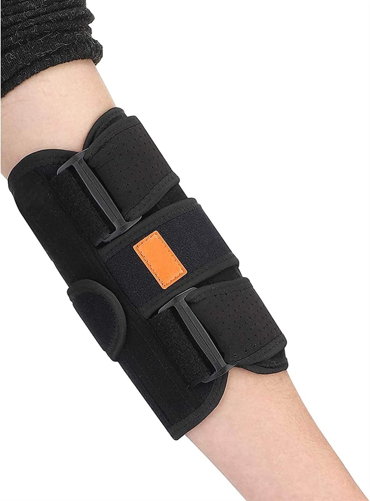 TSUSF Elbow Splint Brace, Adjustable Post Op Elbow Joint Orthosis with Spring Stabiliser, Breathable Elbow Support for Joint Pain Relief, Injury Recovery Night Protector