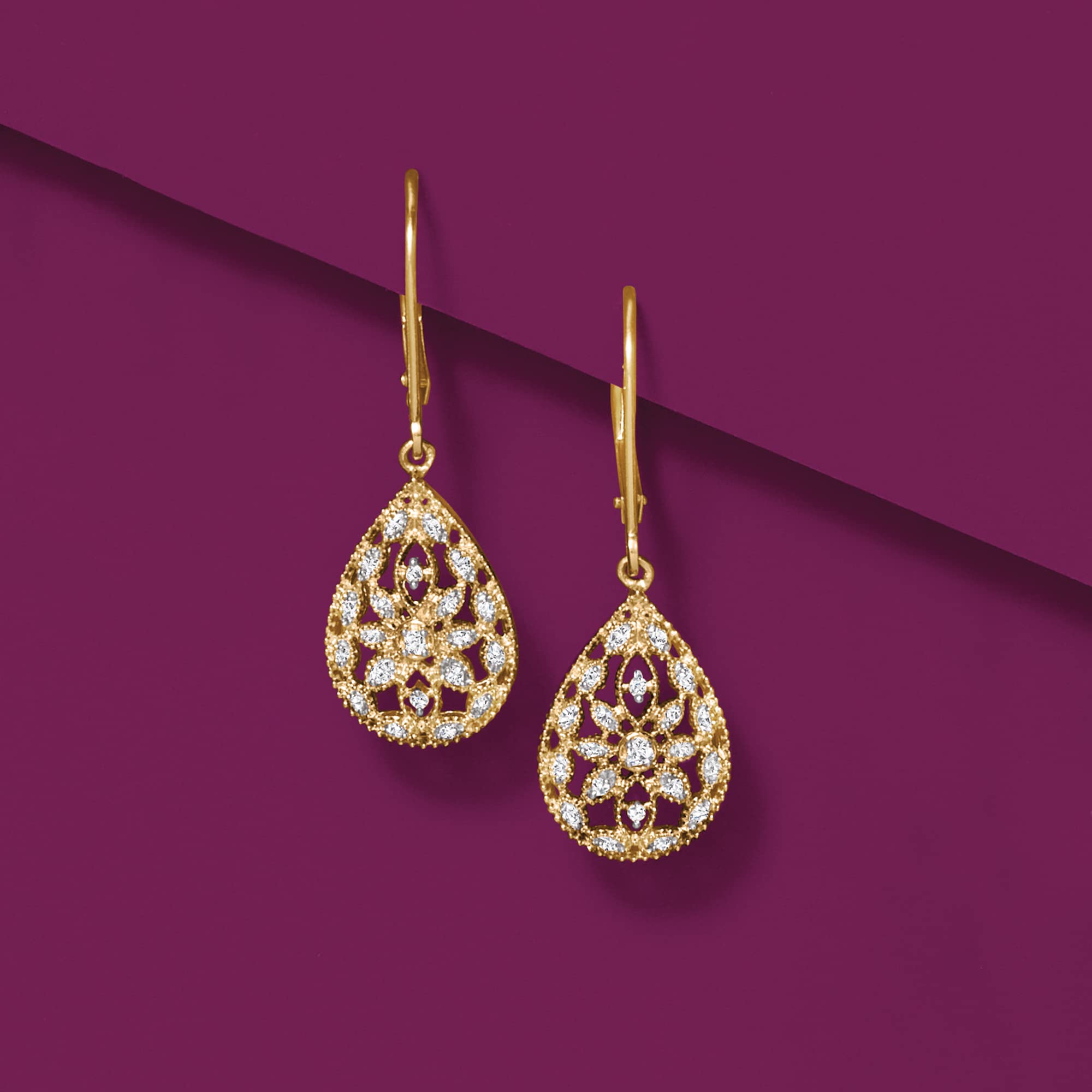 Ross-Simons 0.10 ct. t.w. Diamond Openwork Teardrop Earrings in Sterling