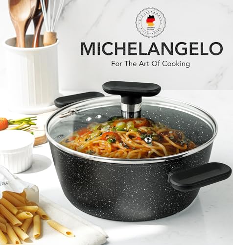 MICHELANGELO 4 Quart Cooking Pot with Lid, Nonstick Stock Pot, Granite Soup Pot with Lid, Induction Pot with Stay-cool Handle, 4 Qt Stockpot Non Stick Pot Black